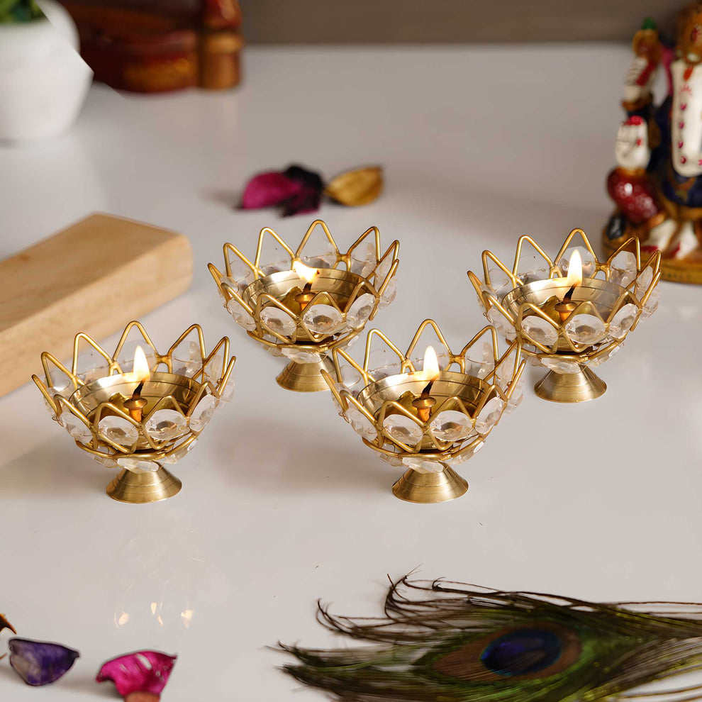 eCraftIndia Set of 4 Lotus Shape Crystal Tea Light Holder – My Store